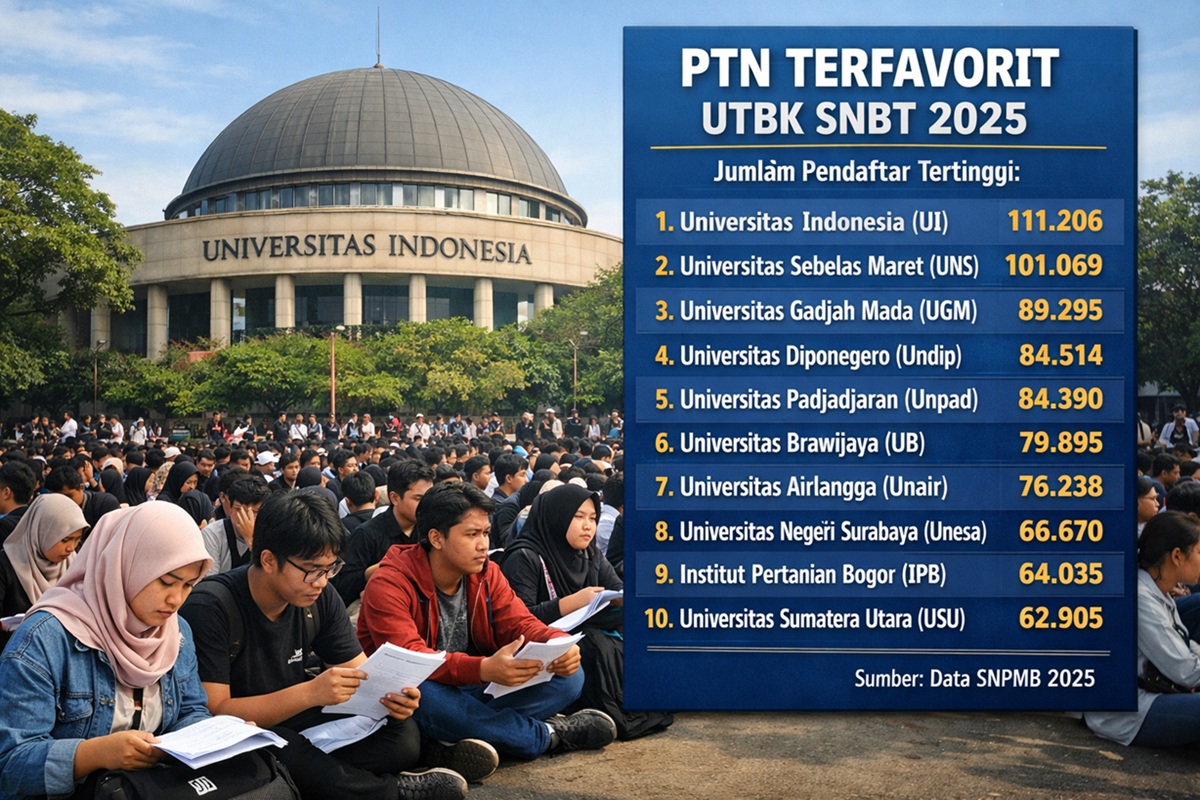 Persaingan Kian Ketat, Ini 10 PTN dengan Peminat Terbanyak UTBK SNBT 2025
